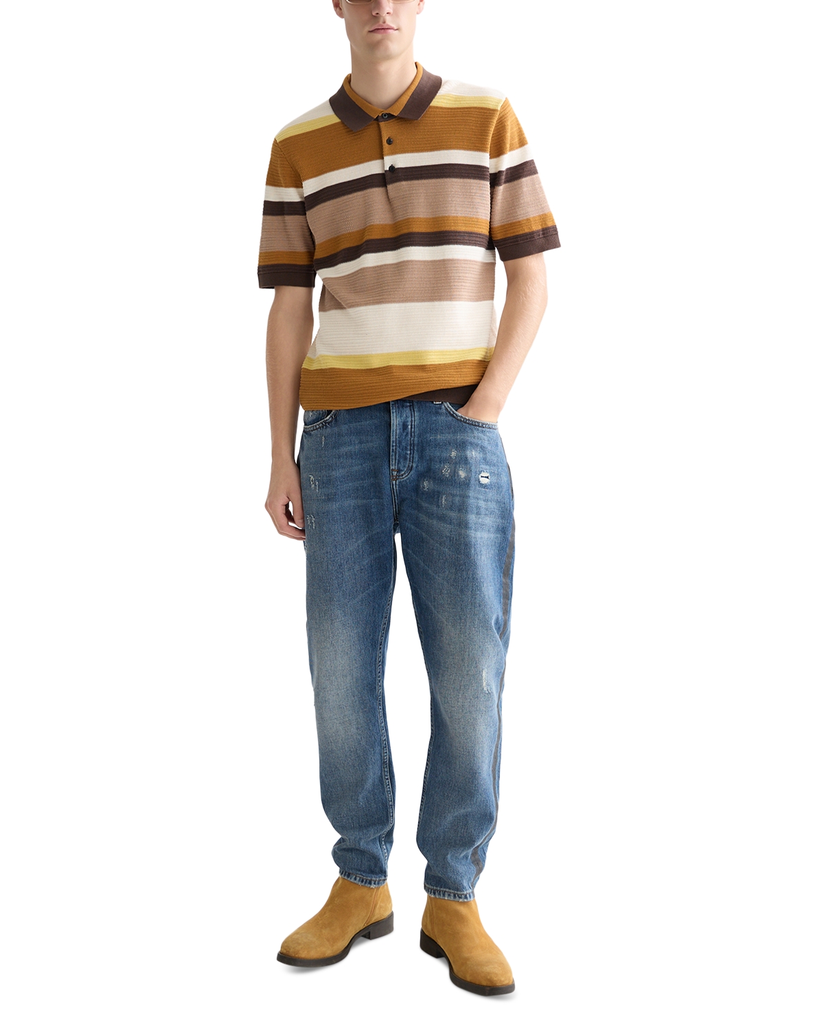 SCOTCH & SODA structured striped knitted polo shirt